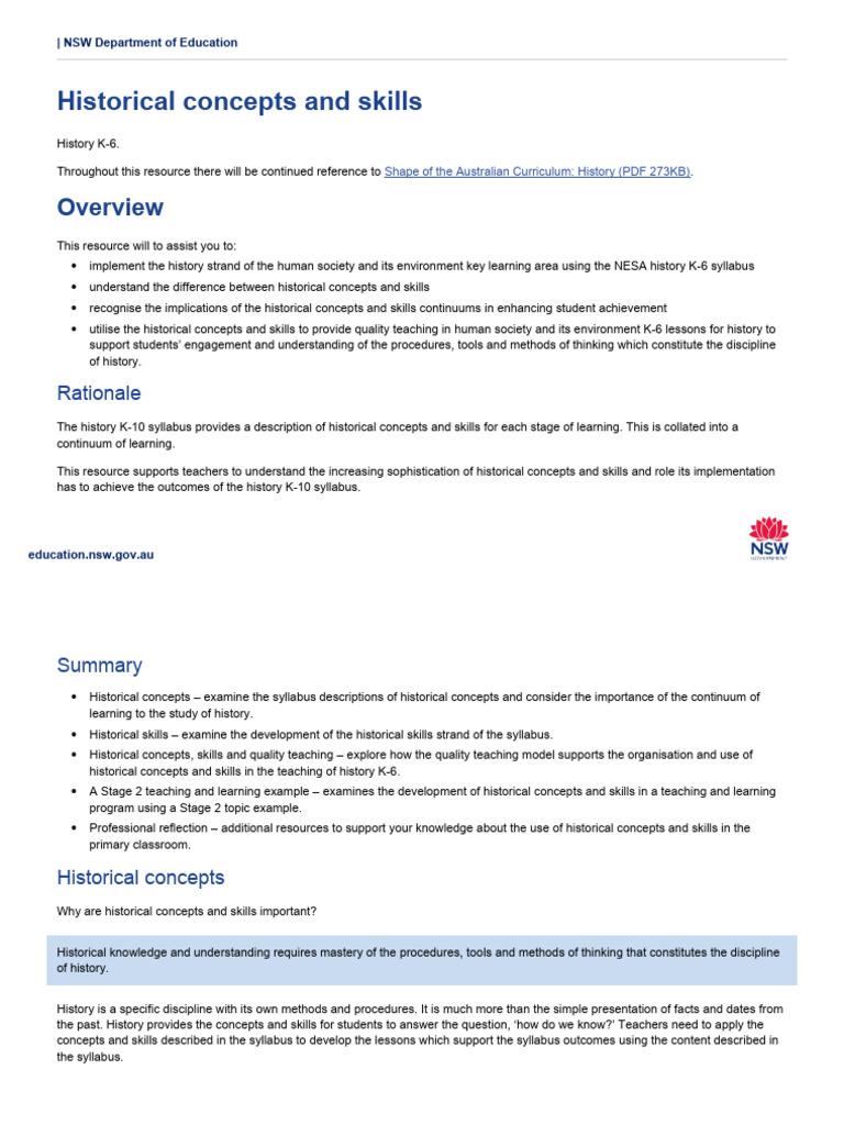 History Historical Concepts and Skills Es1 s1 s2 s3 | PDF ...