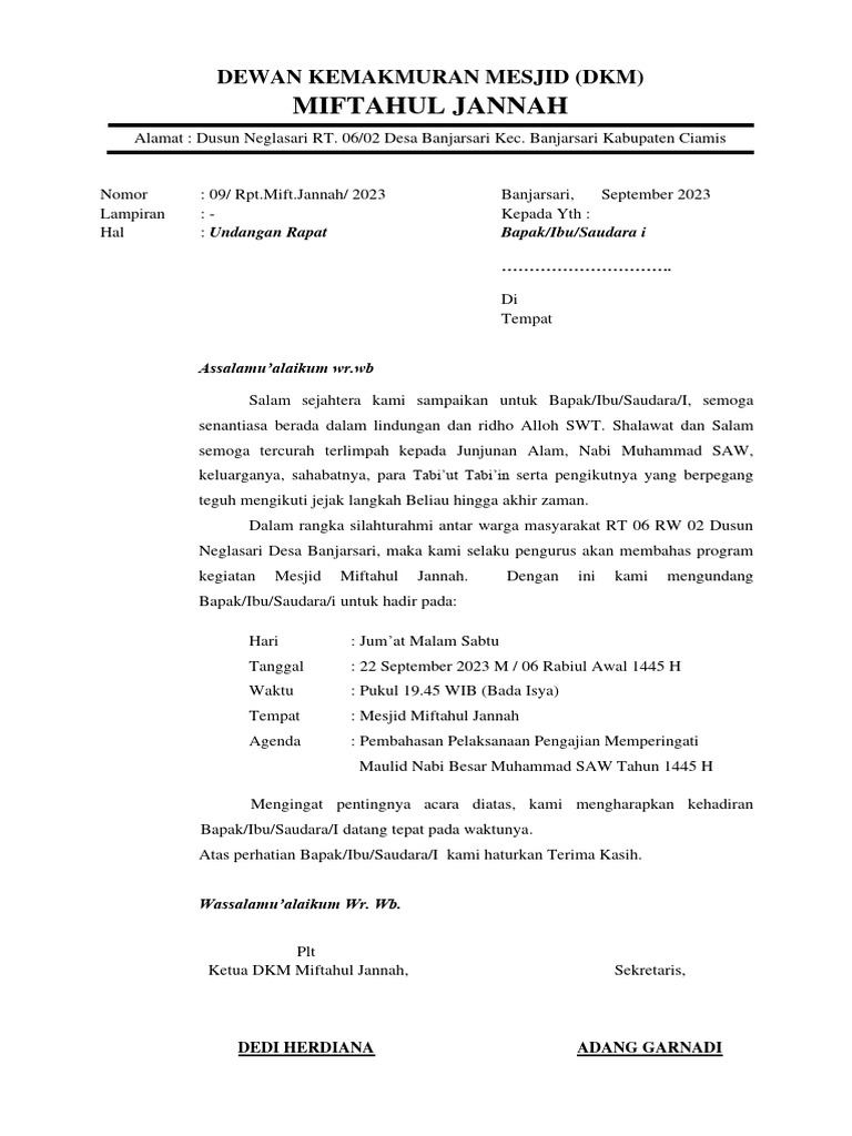 Surat Undangan Miftahul JANNAH Terbaru | PDF