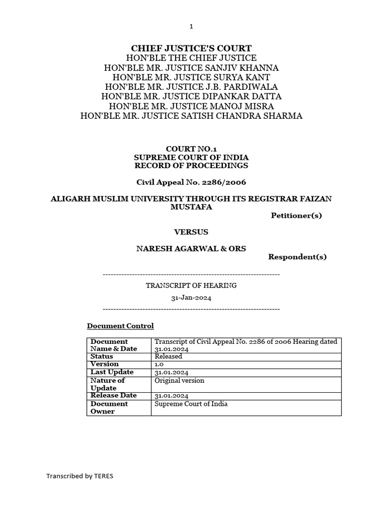 Arguments Transcript AMU Minority Case Day 7 | PDF | Justice | Crime ...