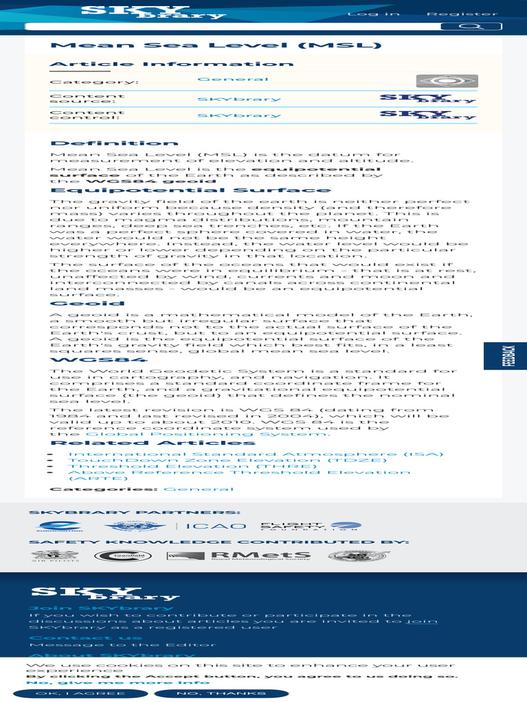 Mean Sea Level (MSL) SKYbrary Aviation Safety | PDF | Sea Level | Earth