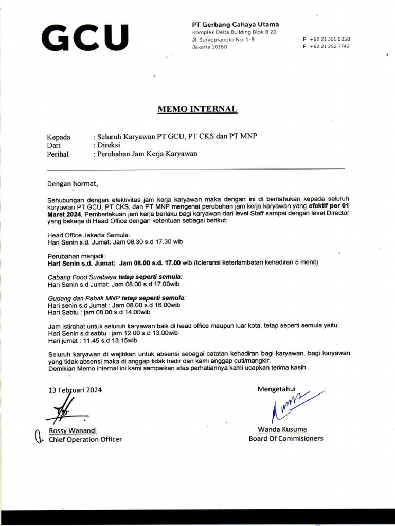 Internal Memo - Absensi Kehadiran | PDF