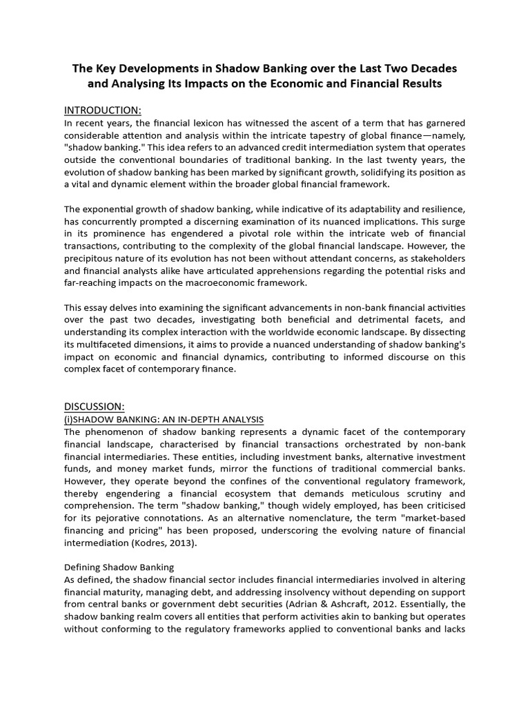 Banking and Fin Essay | PDF | Shadow Banking System | Banks