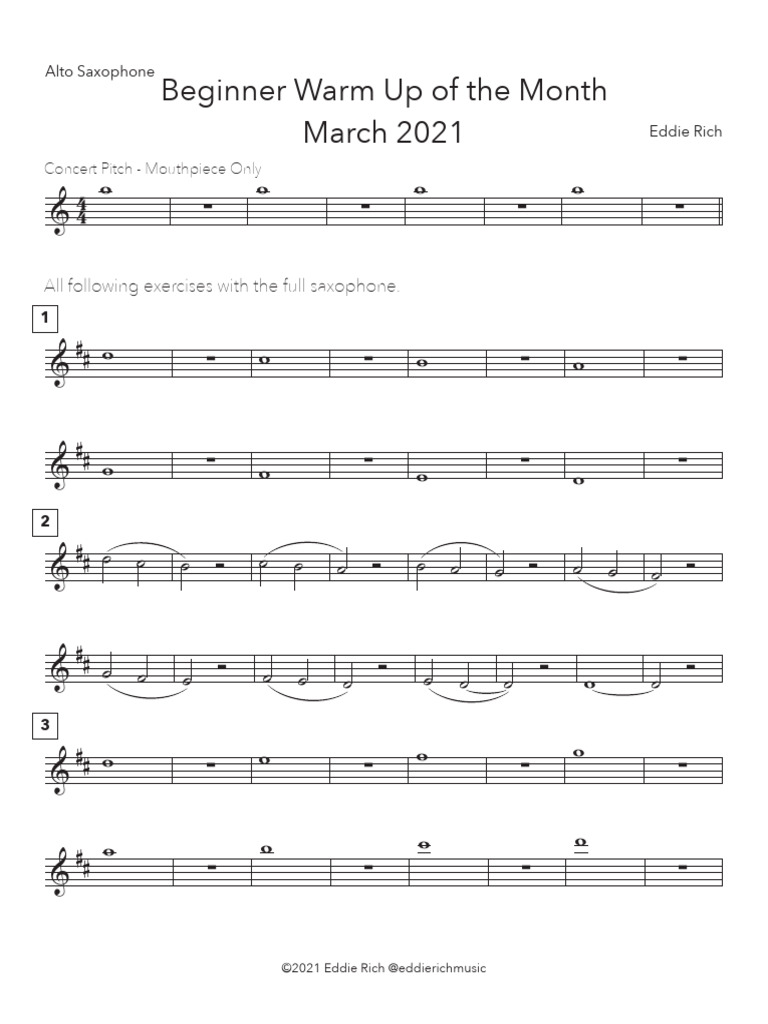 Mar 2021 Warm Up of The The Month Beginner Alto Saxophone Score | PDF