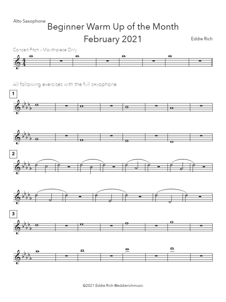 Feb 2021 Warm Up of The Month Beginner Alto Saxophone Score | PDF