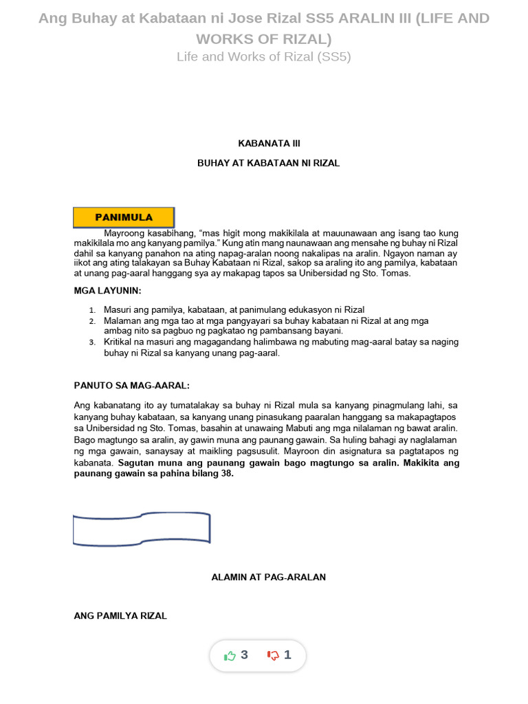 Ang Buhay at Kabataan Ni Jose Rizal ss5 Aralin III Life and Works of ...