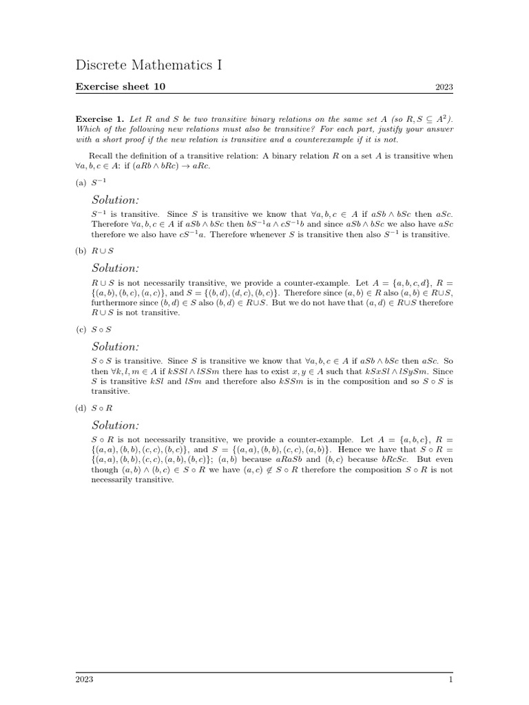 Discrete Mathematics I: Solution | PDF | Vertex (Graph Theory) | Theoretical Computer Science