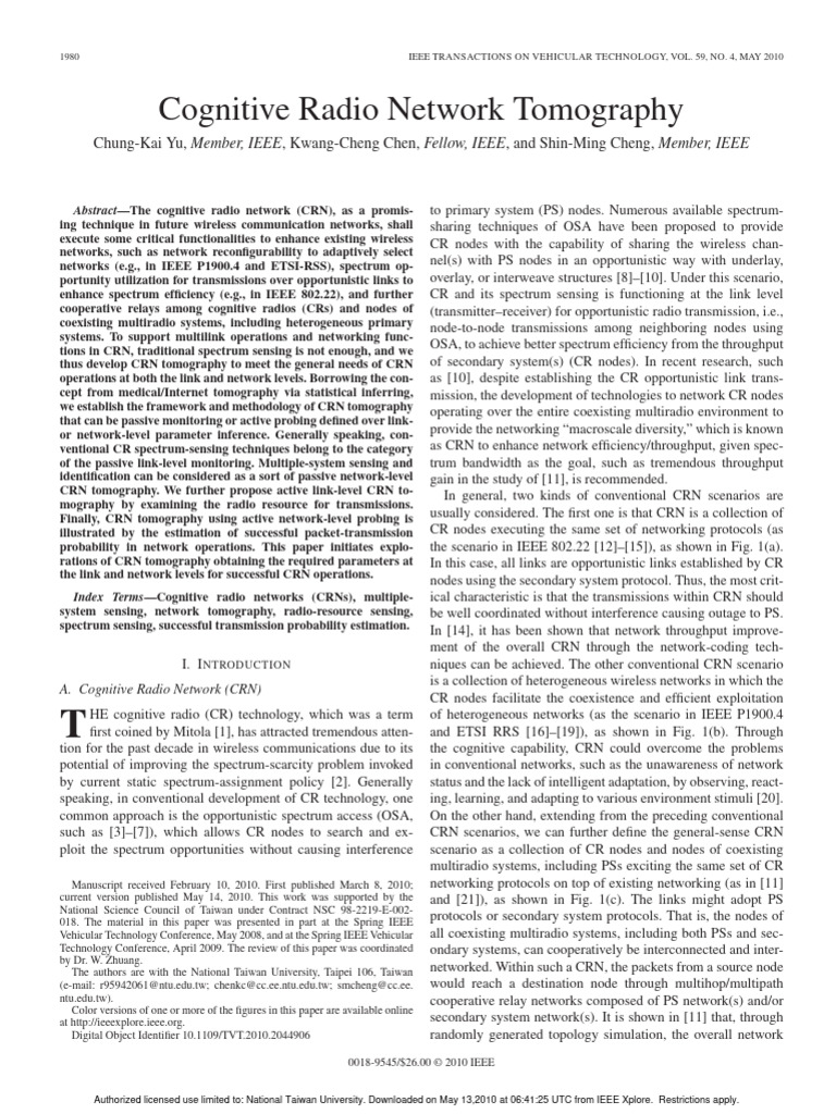 2010 Cognitive Radio Network Tomography | PDF | Cognitive Radio ...