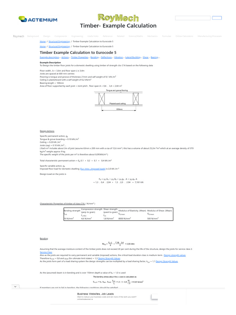 Timber - Example Calculation - Roymech | PDF | Bending | Lumber