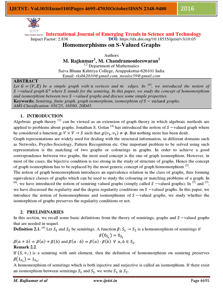 Homomorphisms On S-Valued Graphs: International Journal of Emerging ...