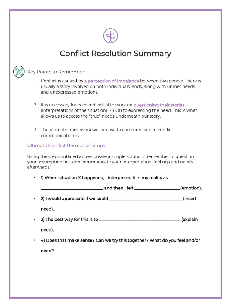 Conflict Resolution Worksheet | PDF