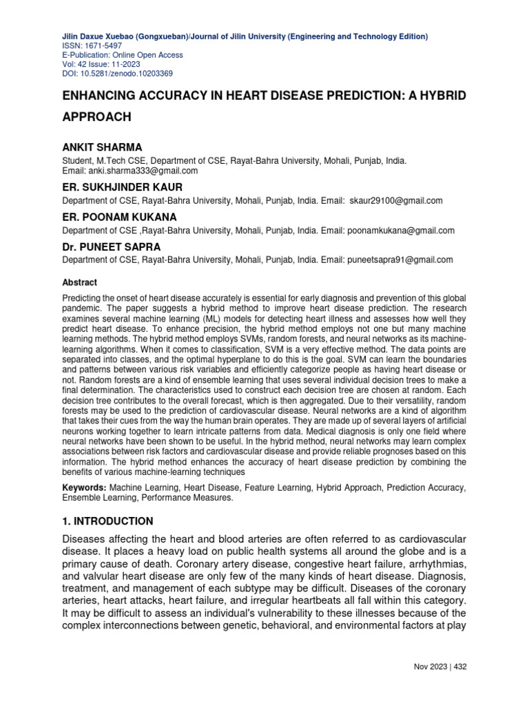 Enhancing Accuracy In Heart Disease Prediction A Hybrid Approach Pdf