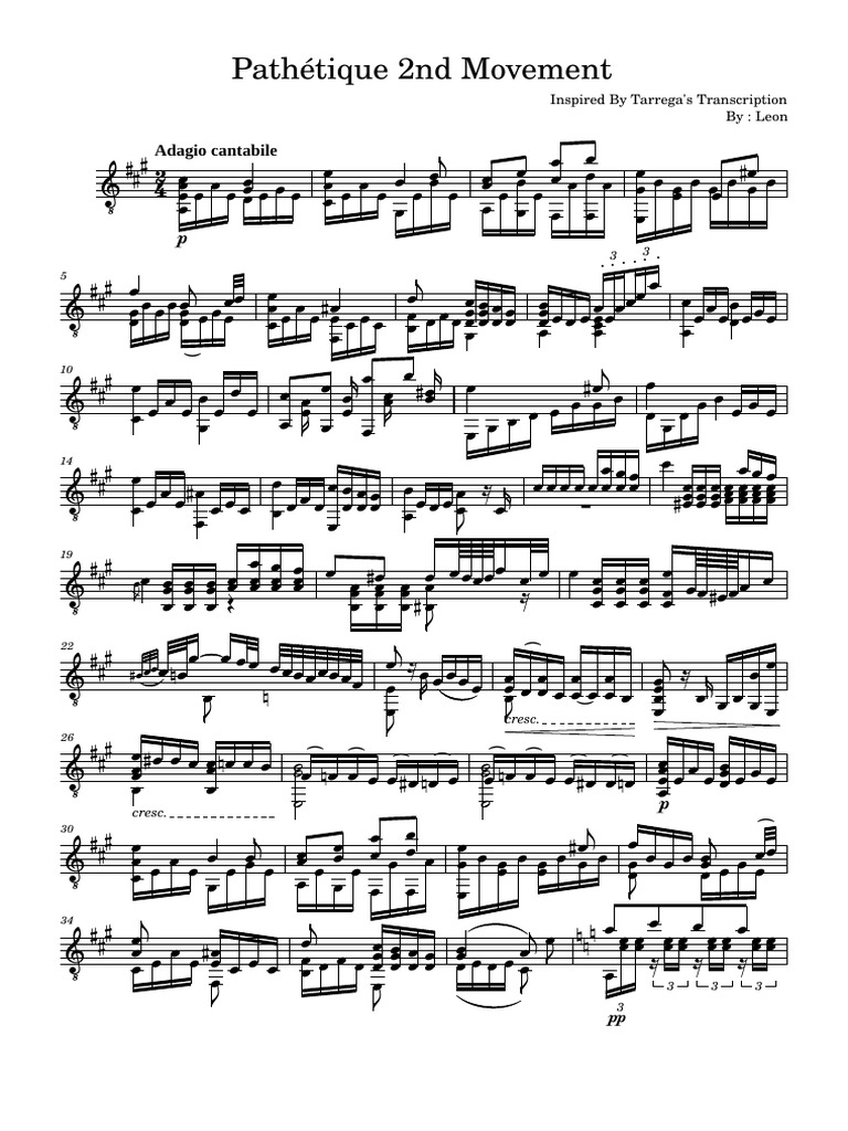 Pathetique Sonata For Guitar | PDF | Compositions | Instrumental Solo ...