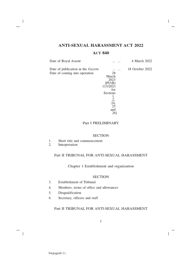 (My) Anti-Sexual Harassment Act 2022 Act 840 | PDF | Sexual Harassment ...