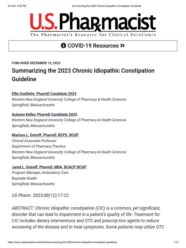 Summarizing The 2023 Chronic Idiopathic Constipation Guideline ...
