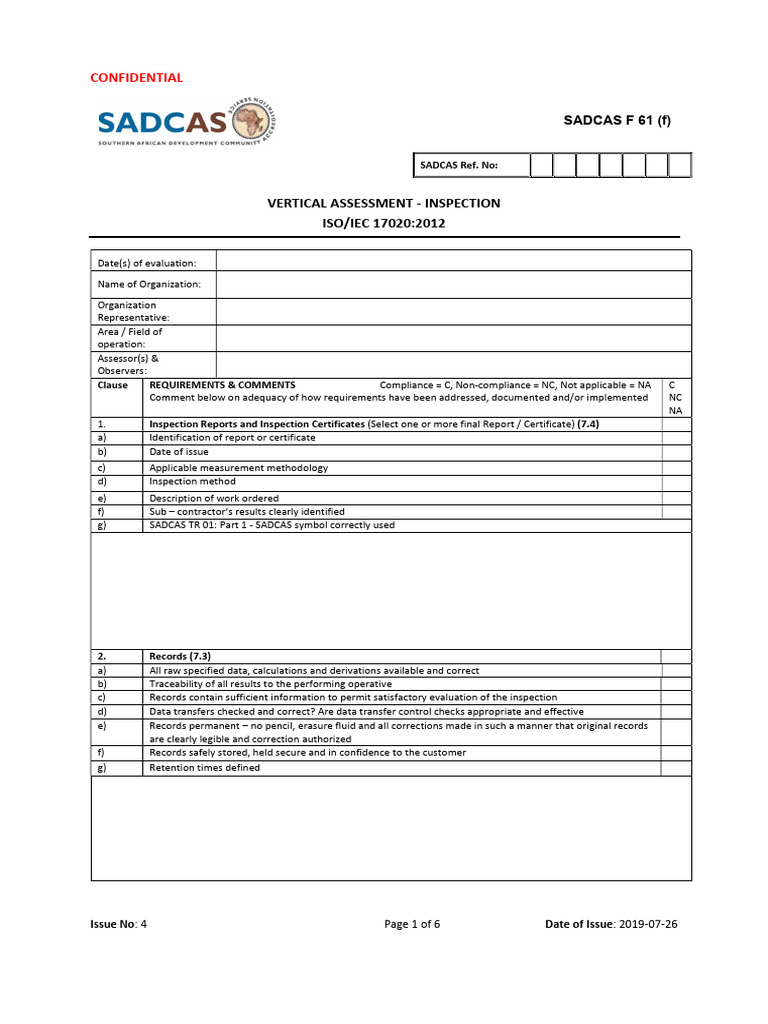 SADCAS F 61f - Vertical Assessment - Inspection ISO-IEC 17020-2012 ... SADCAS F 61f - Vertical Assessment - Inspection ISO-IEC 17020-2012 ...