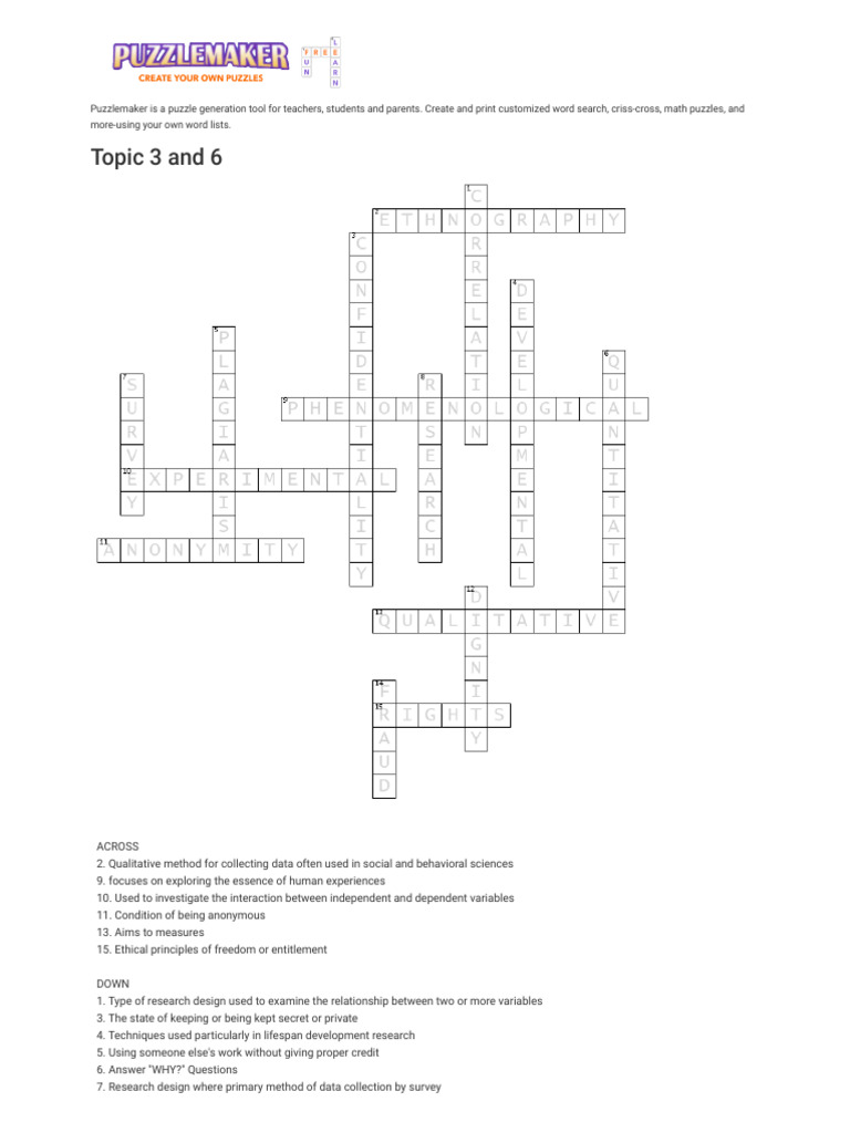 Criss Cross Puzzle With Answer - Discovery Education Puzzlemaker | PDF ...
