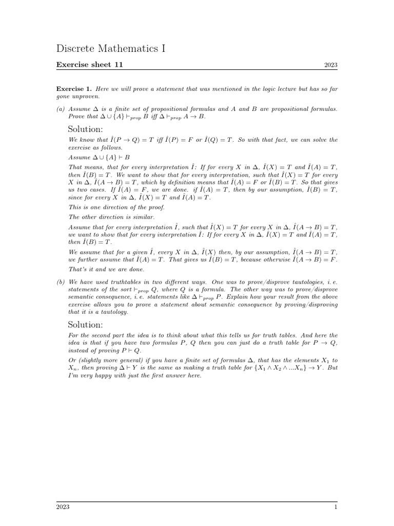 Discrete Mathematics I: Solution | PDF | Vertex (Graph Theory) | Interpretation (Logic)