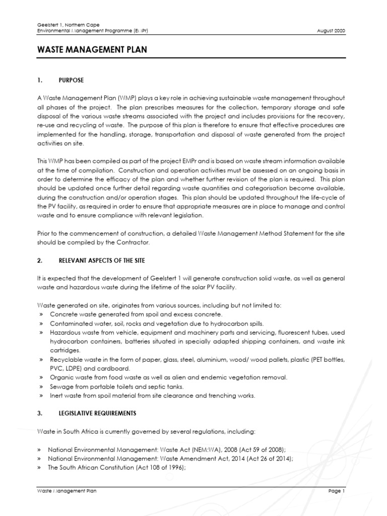 Appendix M (H) - Waste Management Plan | PDF | Waste | Waste Management
