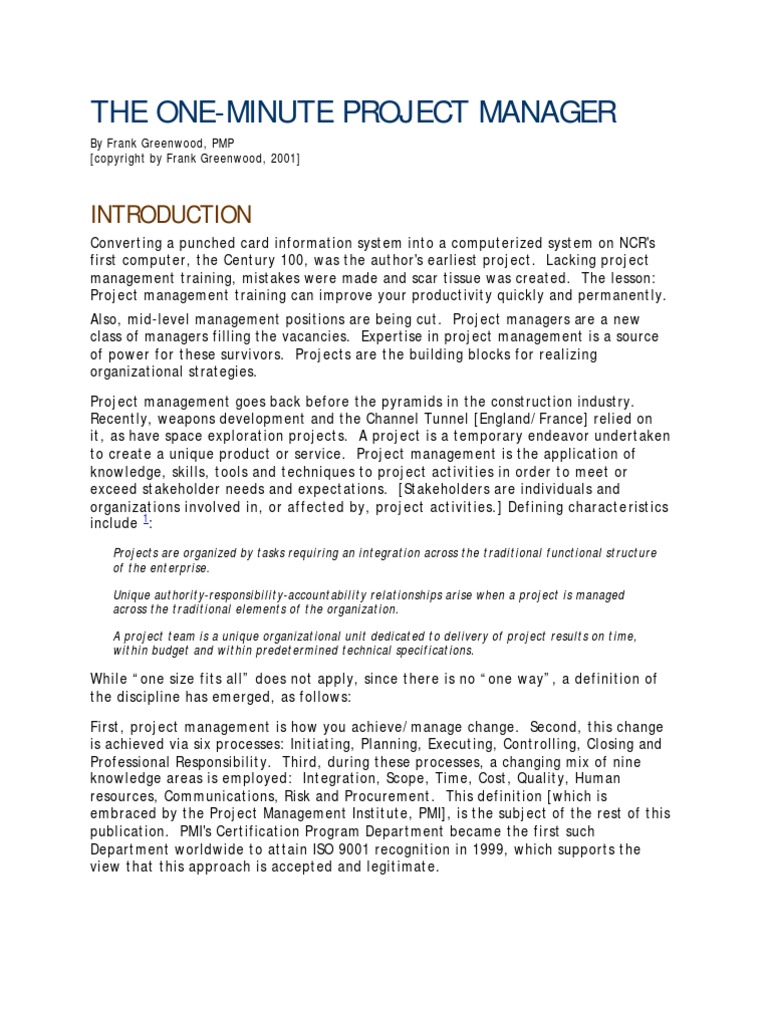 One Minute Manager | Download Free PDF | Project Management | Risk