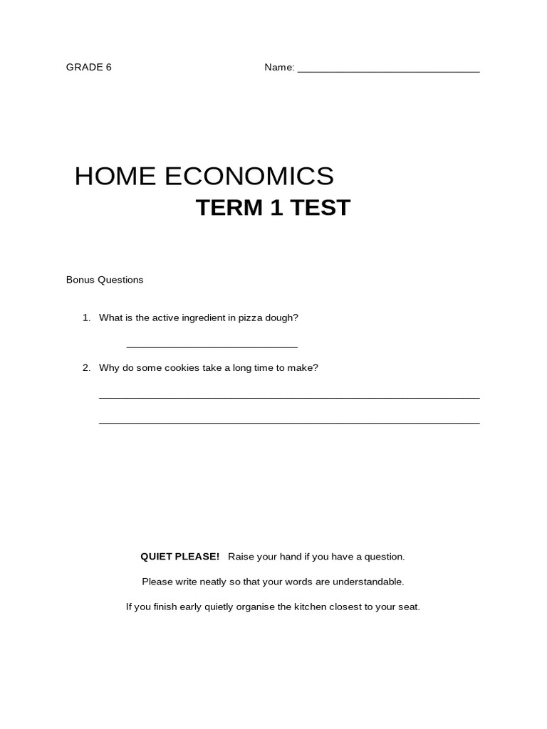Grade 6 Home Economics Test Guide | PDF | Food Energy | Carbohydrates
