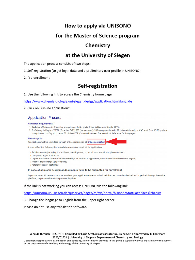 How To Apply Via Unisono For Master Program Chemistry | PDF | Password ...