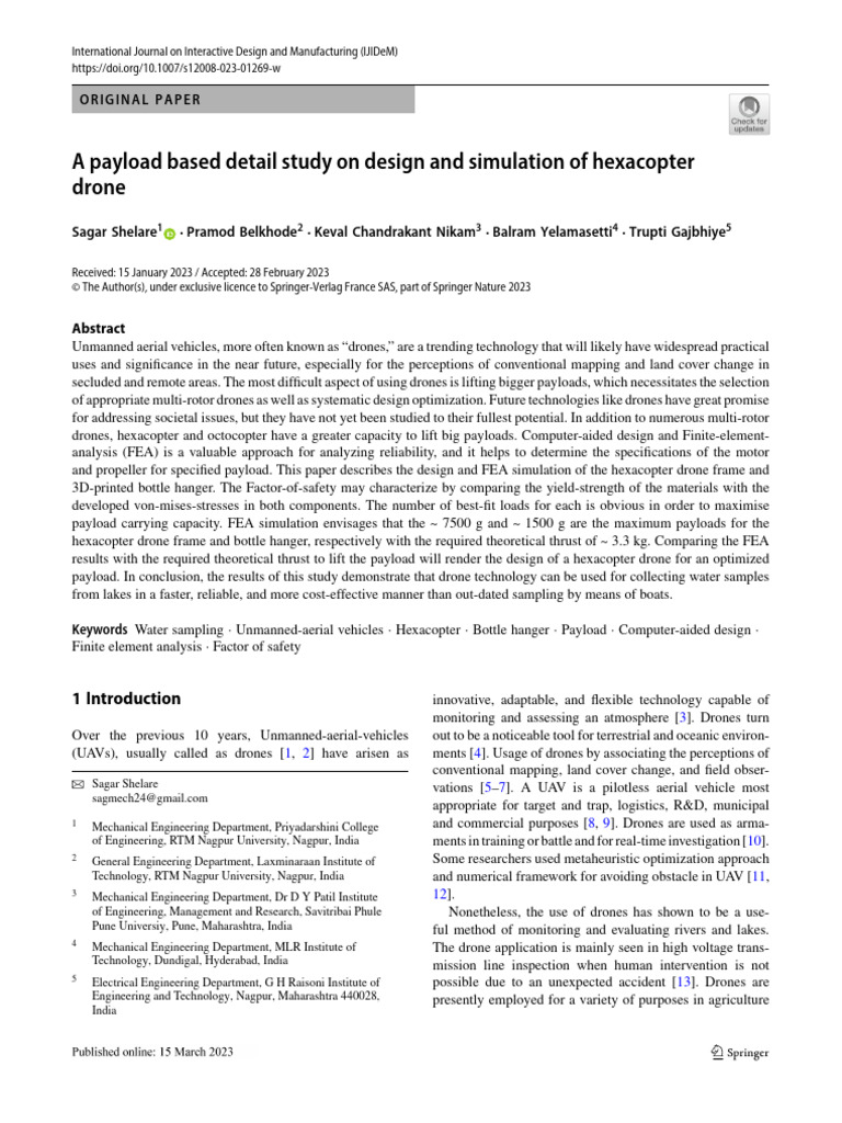 A Payload Based Detail Study On Design and Simulation of Hexacopter ...