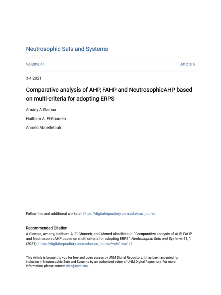 Comparative Analysis of AHP, FAHP and NeutrosophicAHP Based | PDF ...