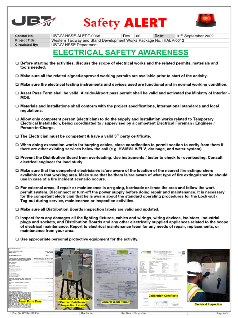 UBTJV-HSE-Safety Alert 0068 - Electrical Safety | PDF | Electrician ...
