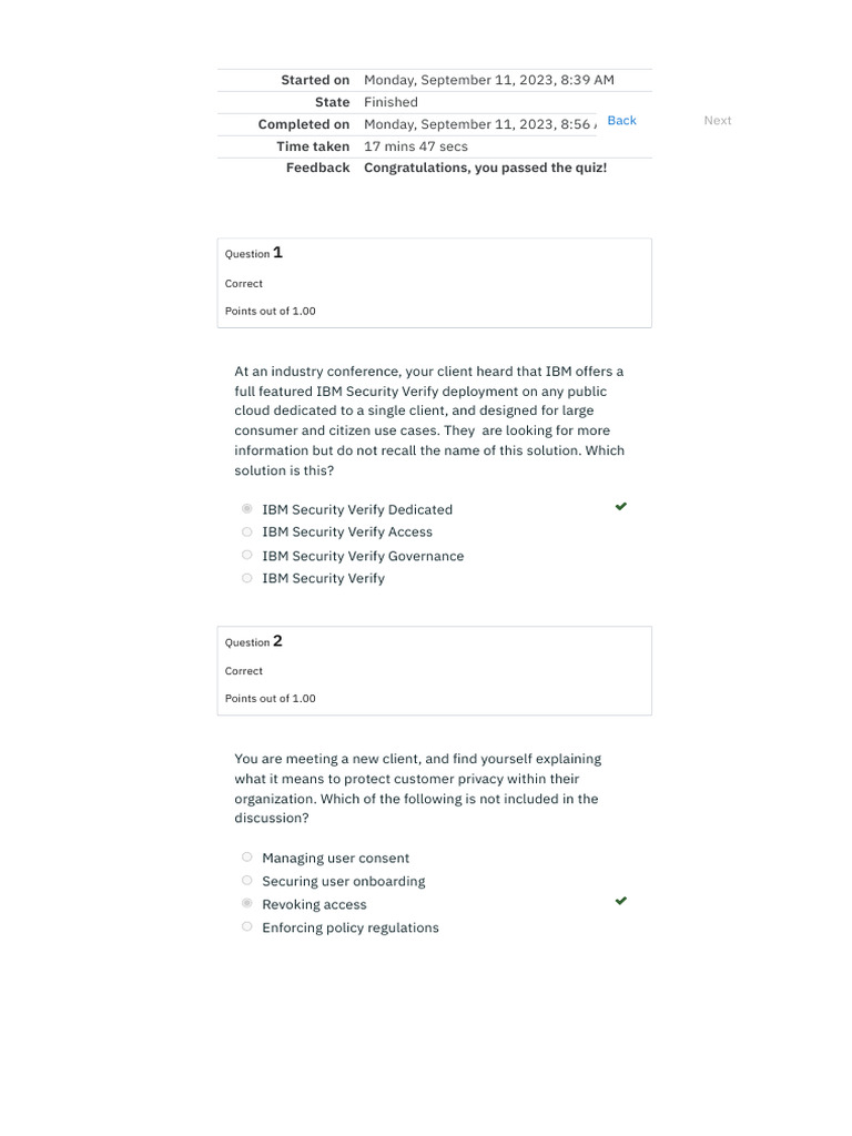 IBM Security Verify Access Level 2 Quiz Attempt Review PDF | PDF | Cloud Computing | Computer ...