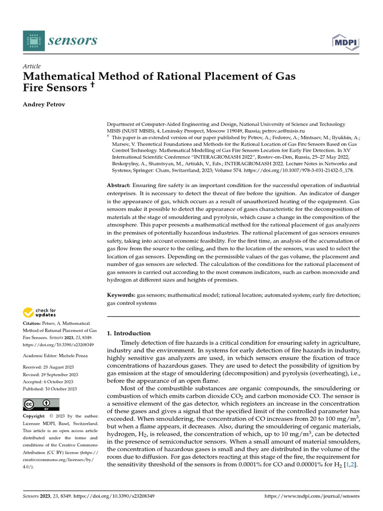 Mathematical Method of Rational Placement of Gas Fire Sensors - 2279 | PDF | Gases | Fires