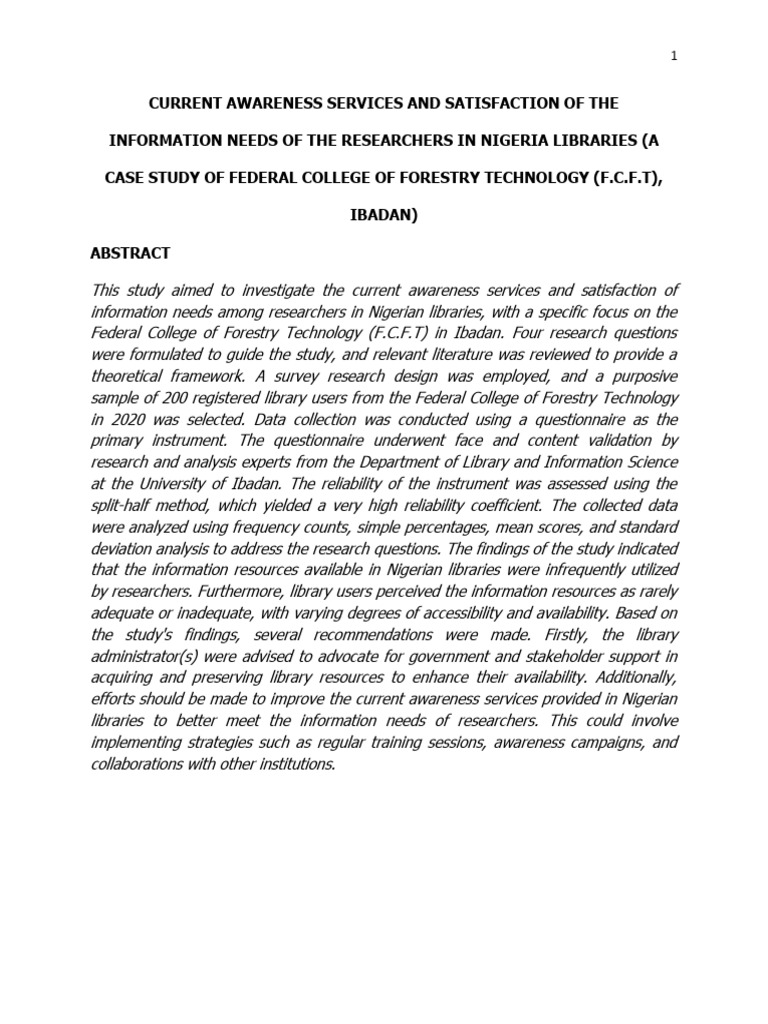 Current Awareness Services and Satisfaction of The Information Needs of ...