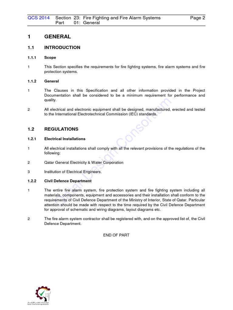 QCS 2014 - Section 23-Fire Fighting and Fire Alarm Systems | Download ...