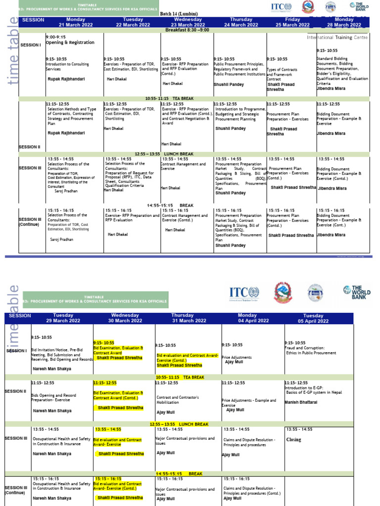 Timetable - B2 Batch Course - Batch 14 | PDF | Request For Proposal | Procurement