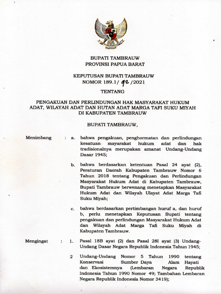 2021 - SK Bupati Penetapan Hak Adat Marga Tafi | PDF | Sains & Matematika