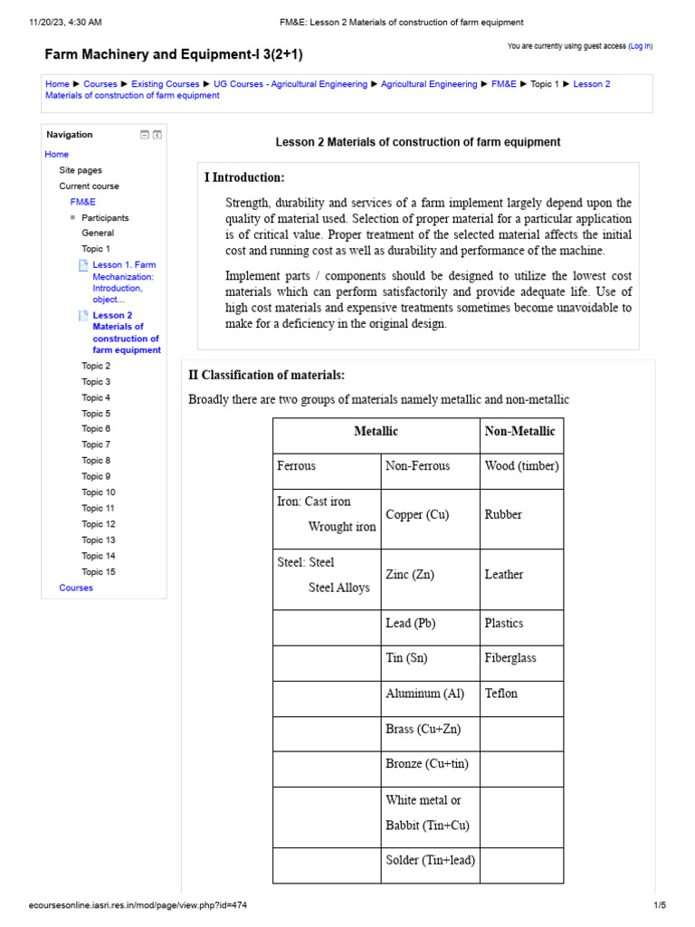 FM&E - Lesson 2 Materials of Construction of Farm Equipment | PDF | Steel | Alloy