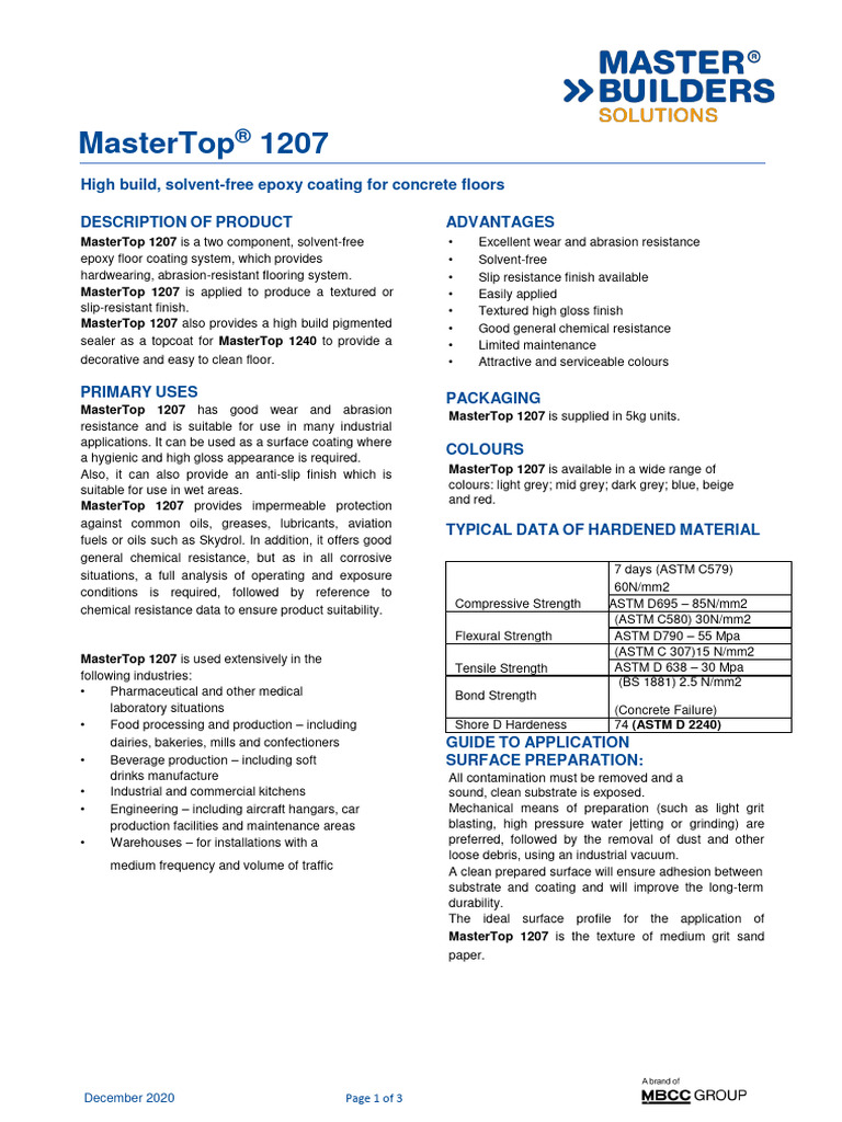 Mastertop 1207 Tds | PDF | Concrete | Wear