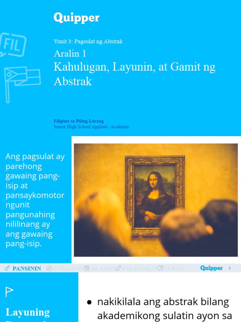 PPT - FPL 11 - 12 Q1 0301 - Kahulugan Layunin at Gamit NG Abstrak | PDF