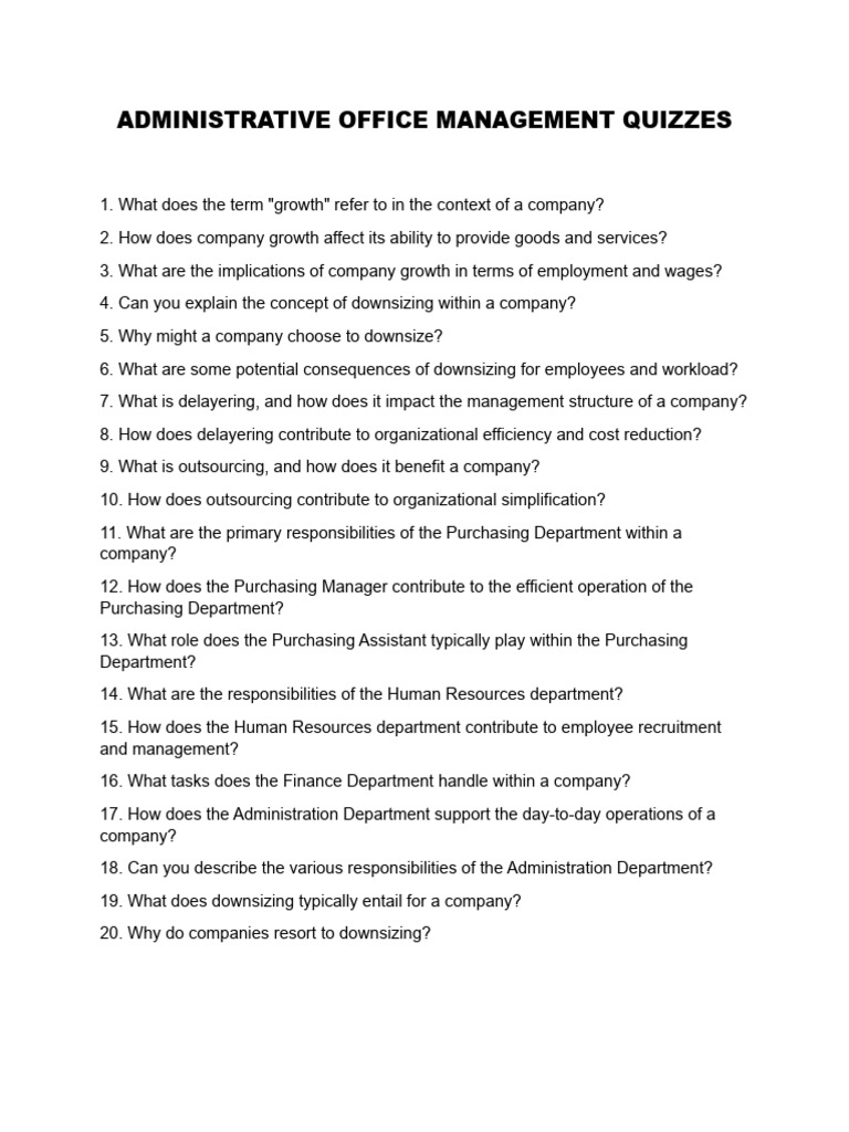 Administrative Office Management Quizzes | PDF