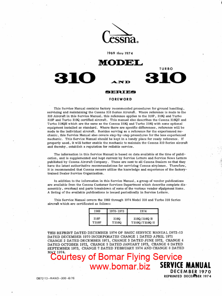 Cessna - 310, P, Q - 1969-1974 - Service - Manual | PDF | Mechanical ...