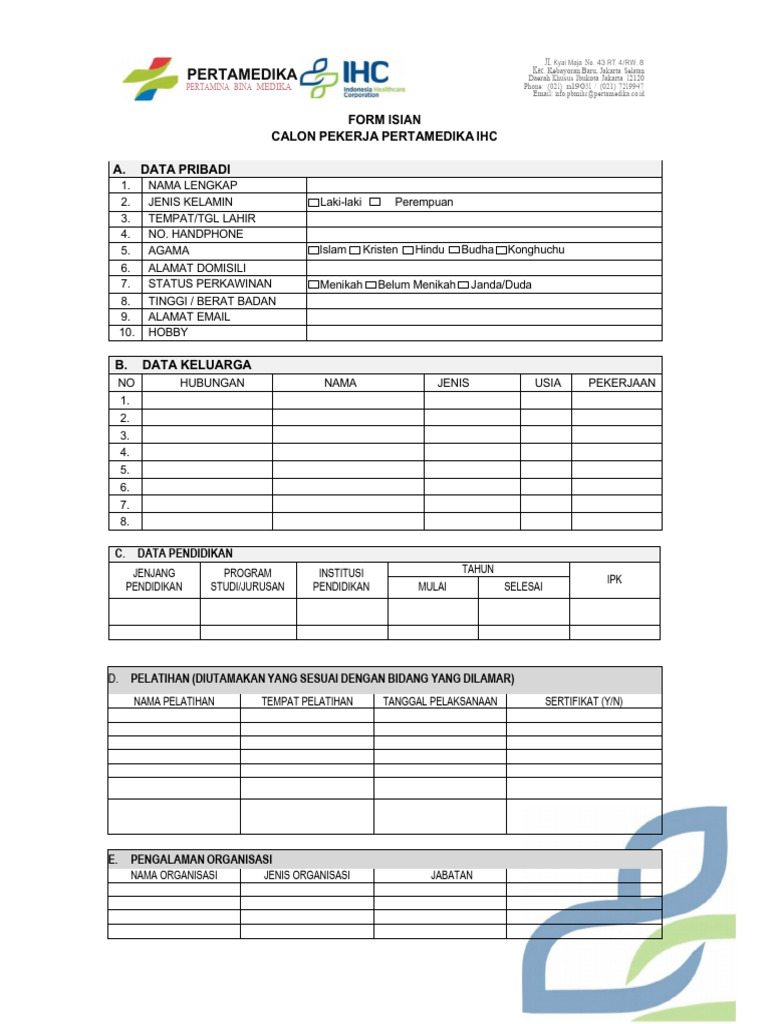 Form Isian Pelamar - PBM IHC | PDF