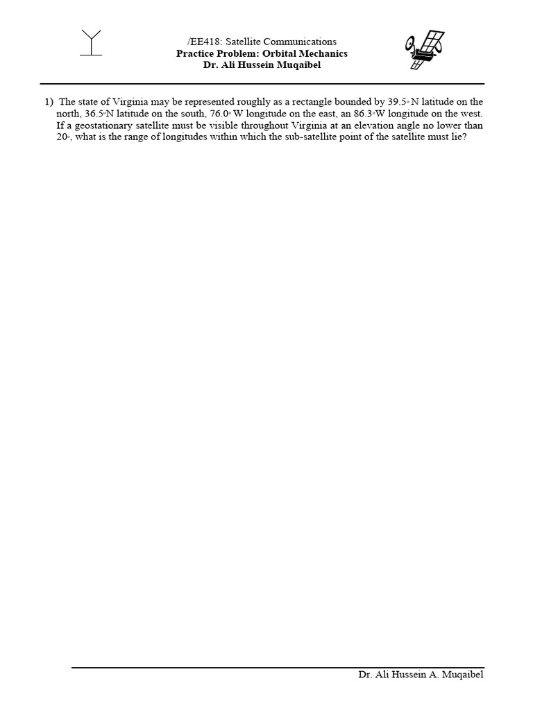 Satellite Communications Practice Problems | PDF | Orbit | Apsis