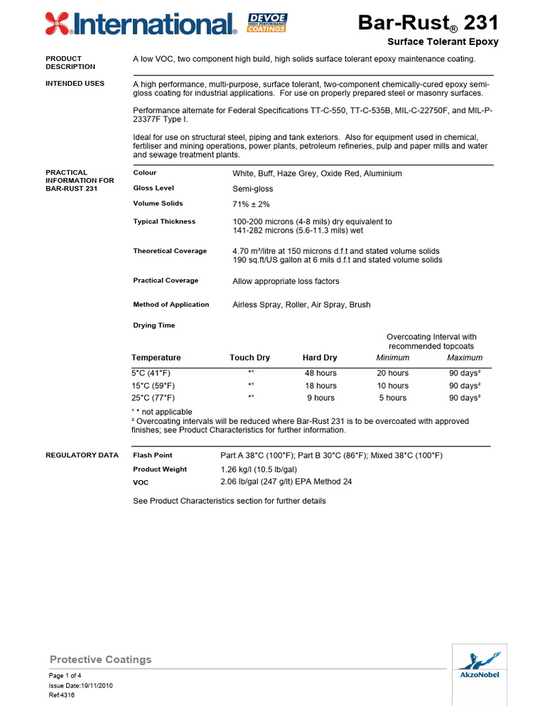 Bar-Rust 231 Surface Tolerant Epoxy | PDF | Paint | Concrete