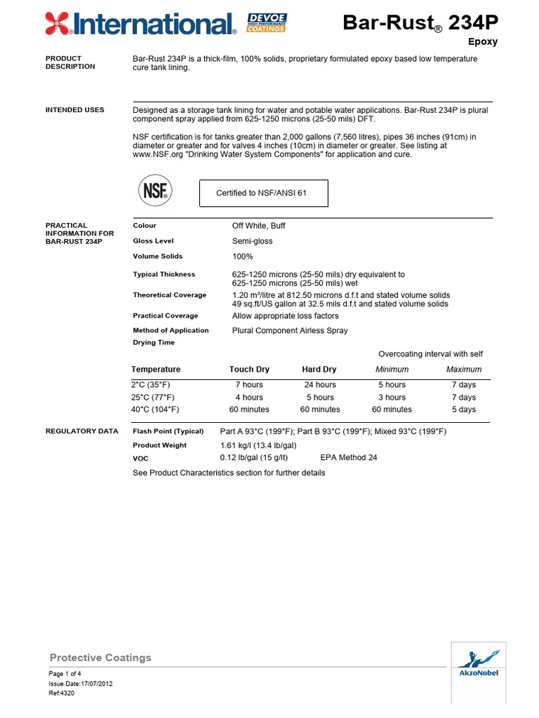 Bar-Rust 234P Linings Epoxy SF | PDF | Paint | Epoxy