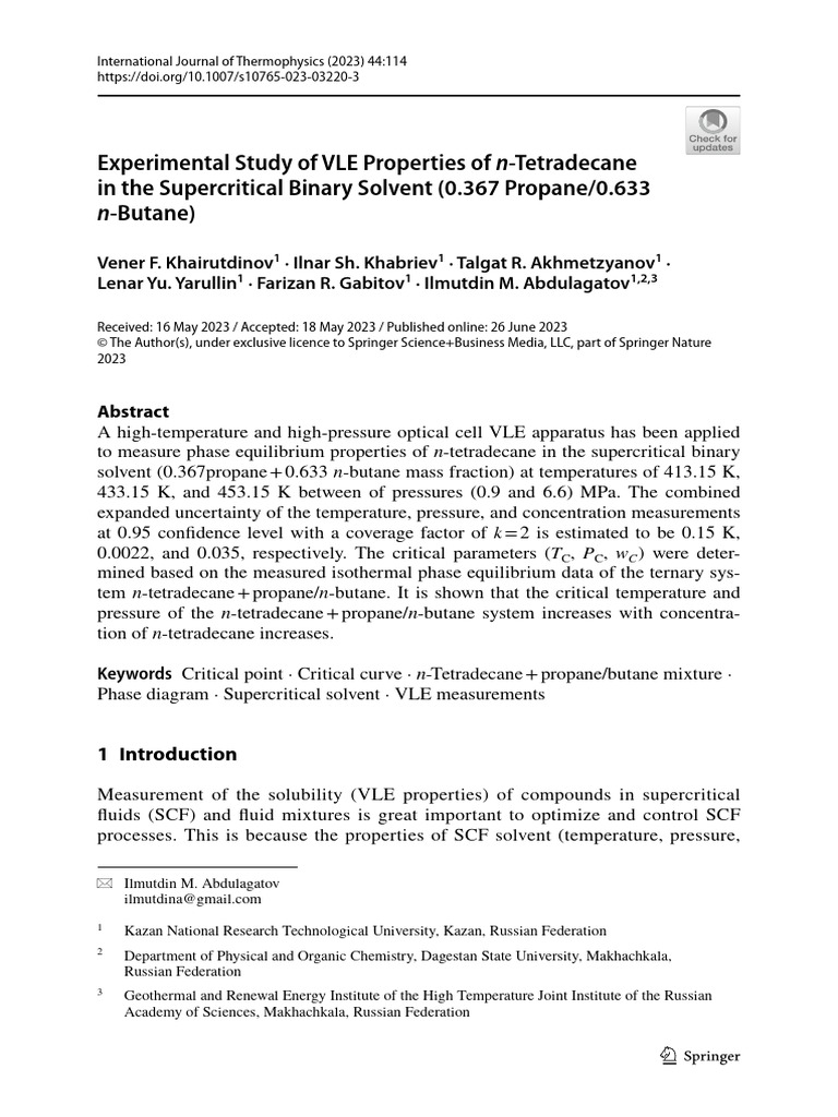 Experimental Study of VLE Properties of N Tetradecane in The ...