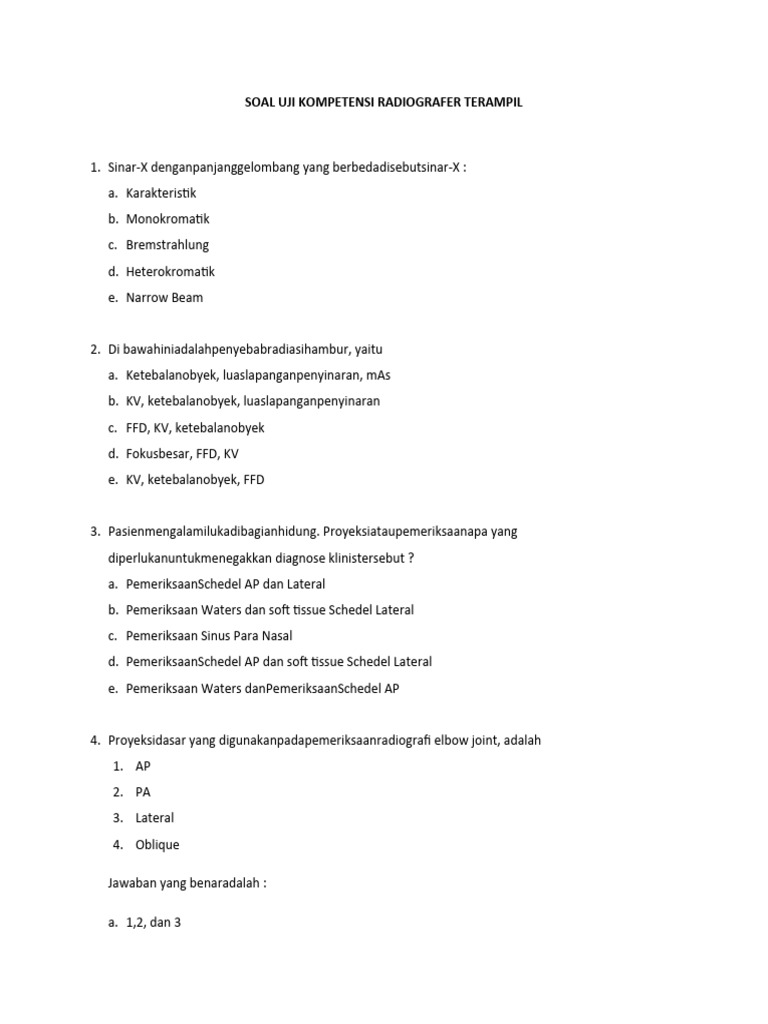 Soal Uji Kom Radiografer | PDF