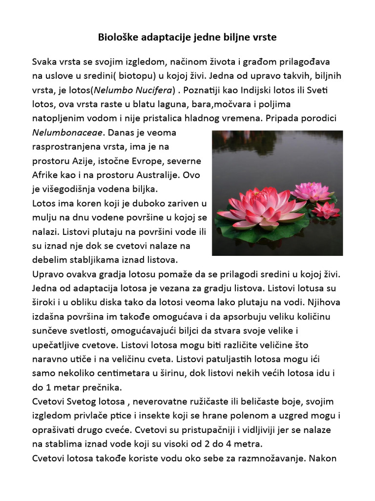 Bioloske Adaptacije Jedne Biljne Vrste | PDF