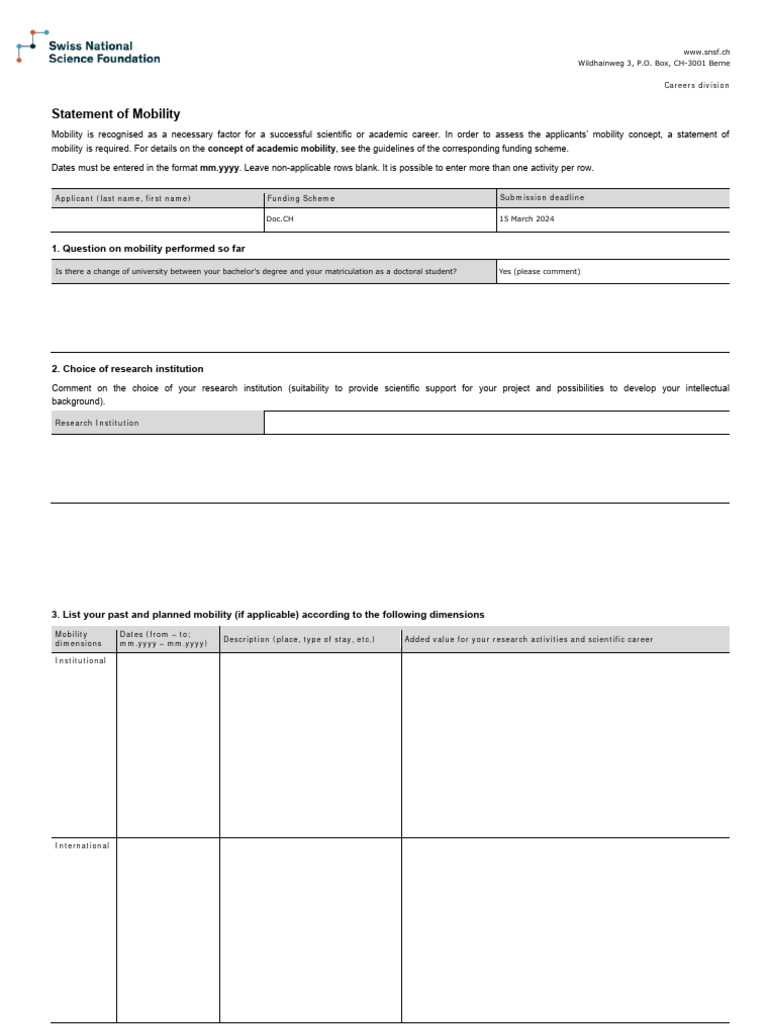 Statement of Mobility for Researchers | PDF | Science