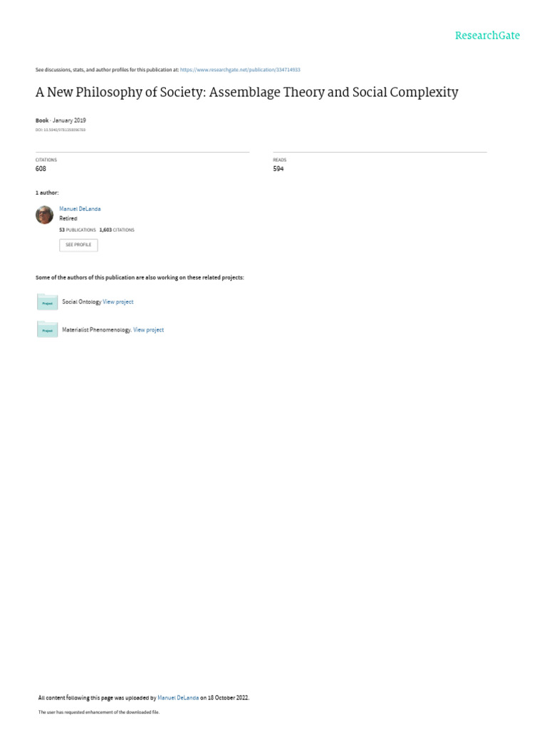 DeLanda - 2019 - A New Philosophy of Society | PDF | Reductionism ...