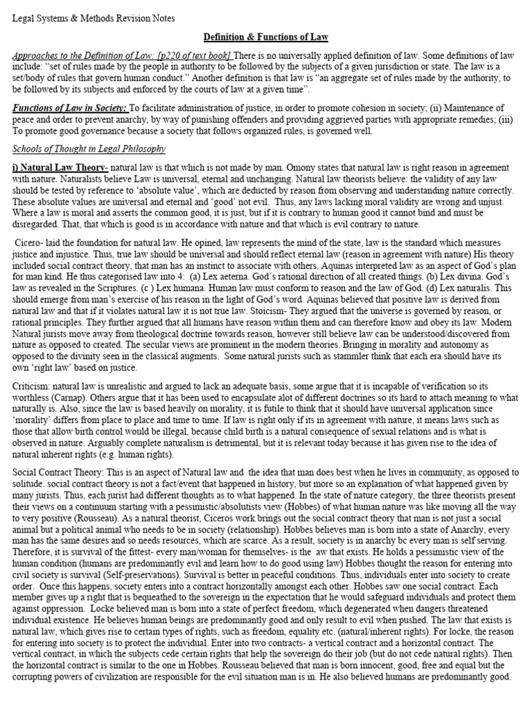 Legal Systems and Methods Notes | PDF | Equity (Law) | Statutory ...