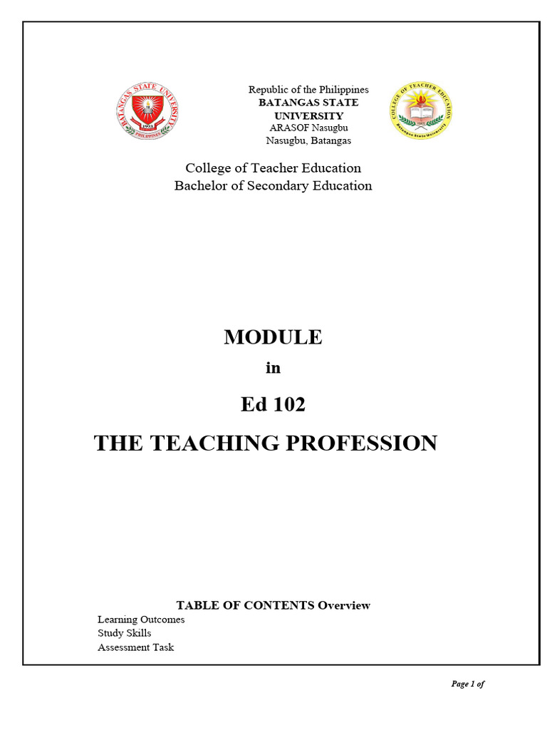 Module - Ed 102 - The Teaching Profession | Download Free PDF | Teachers | Theory